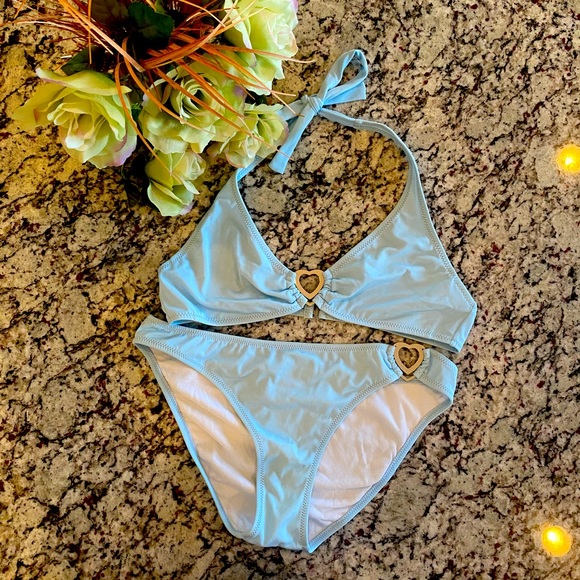 Xhilaration | Swim | Baby Blue Bikini With Cute Heart Decals | Poshmark